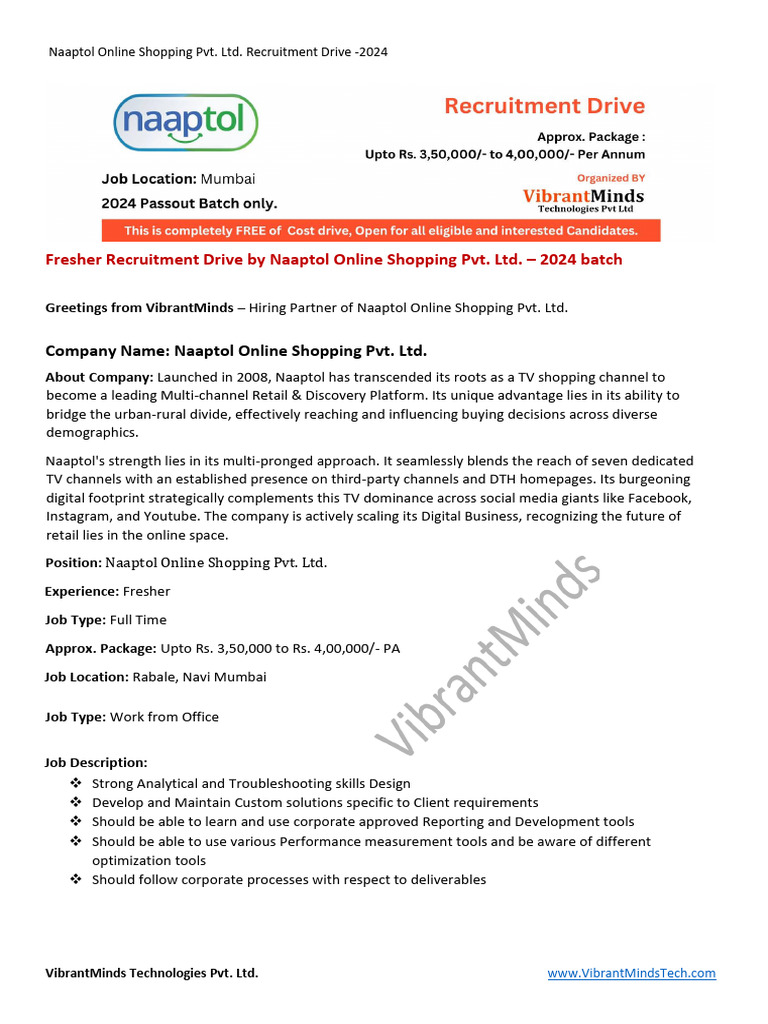 Naaptol Recruitment Drive 2024 in Navi Mumbai | PDF | Computing