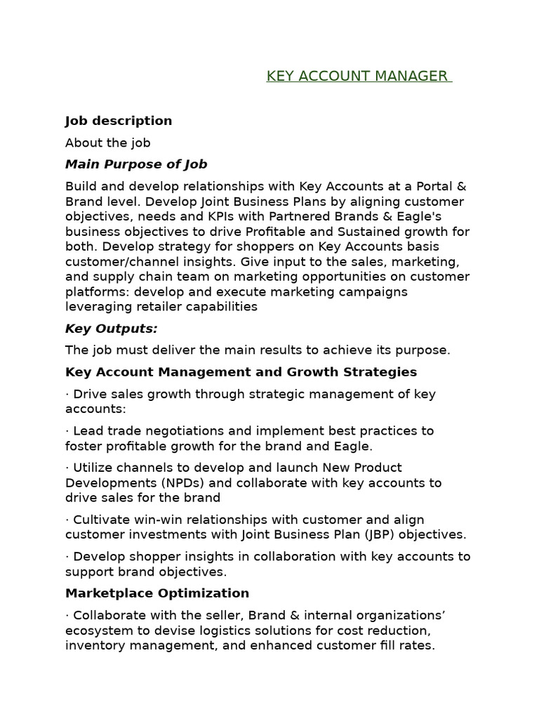 Key Account Manager: Job Description | PDF