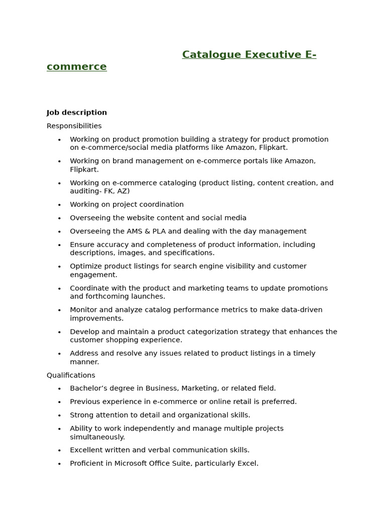 E-commerce Catalog Executive Job Description | PDF