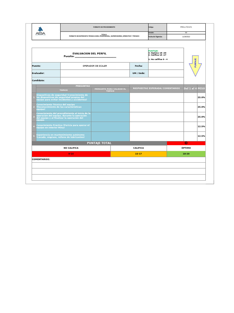 Entrevista Operador de Scaler | PDF