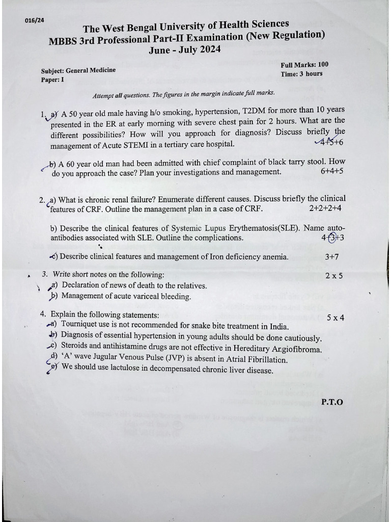 West Bengal MBBS General Medicine Exam 2024 | PDF | Gestational ...