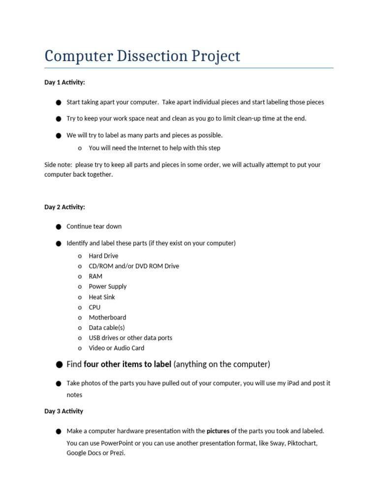 Computer Dissection Daily Rundown | PDF