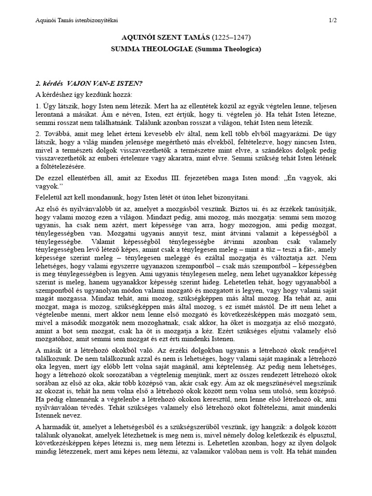 AquinoiTamas Isten Letenek Bizonyitasa Print | PDF