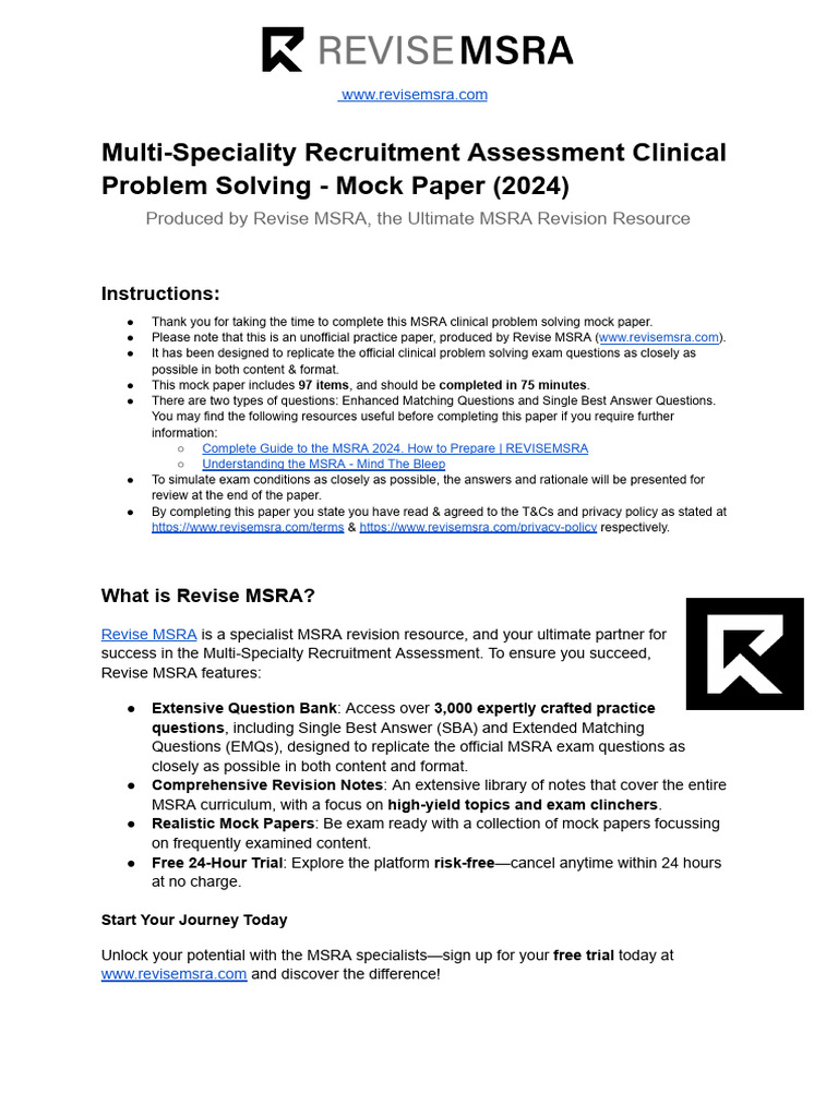MSRA Clinical Problem Solving Mock 2024 | PDF | Medical Specialties ...