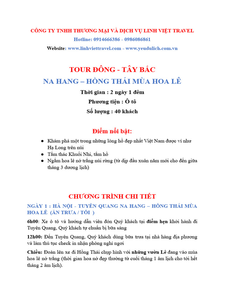 TOUR NA HANG 2N1D | PDF