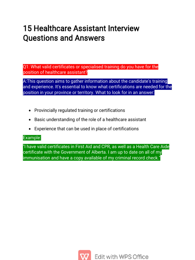 Healthcare Assistant Interview Q&A Guide | PDF | Health Care | Patient