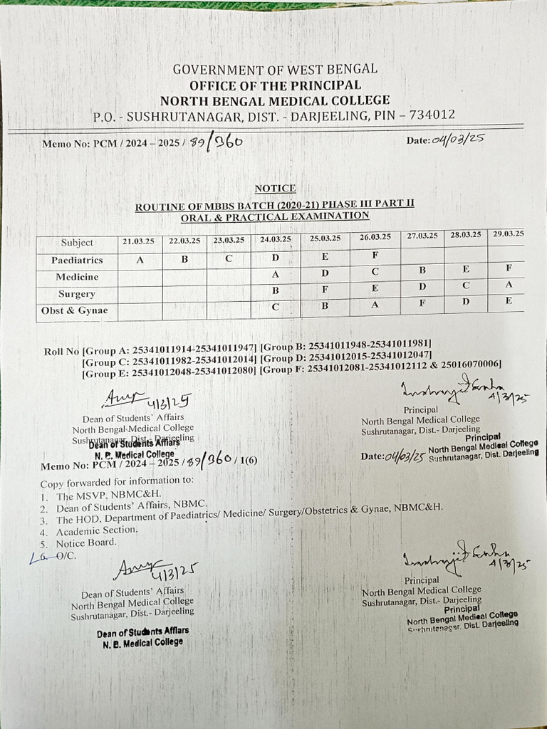 MBBS Final Professional Practical Examination Routine 2025 | PDF
