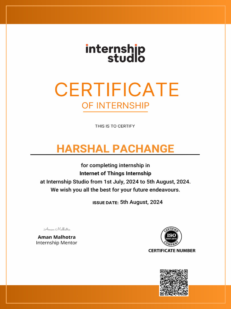 Harshal Pachange - Internet of Things Internship - Internship | PDF