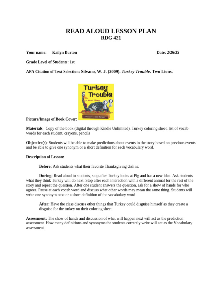 Read Aloud Lesson Plan | PDF
