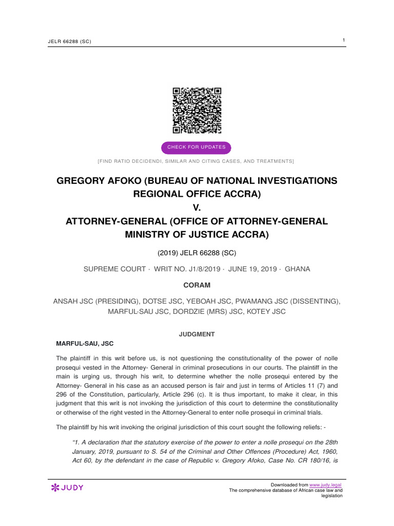 Afoko v. Attorney-General on Nolle Prosequi | PDF | Prosecutor ...