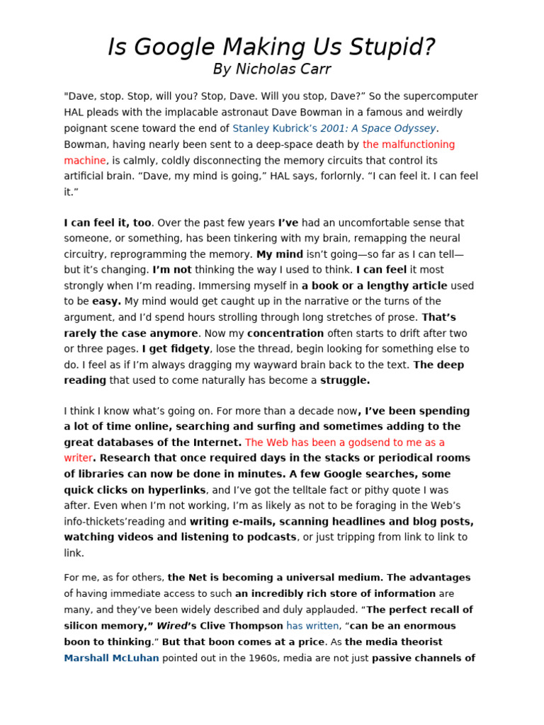 Is Google Making Us Stupid | PDF