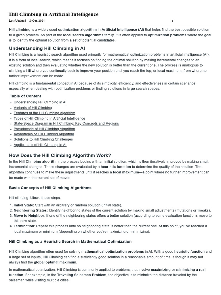 1-Hill Climbing in Artificial Intelligence | PDF | Mathematical ...