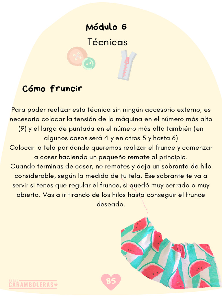 Técnicas de Costura: Fruncir, Ojales y Más | PDF | Máquina de coser ...