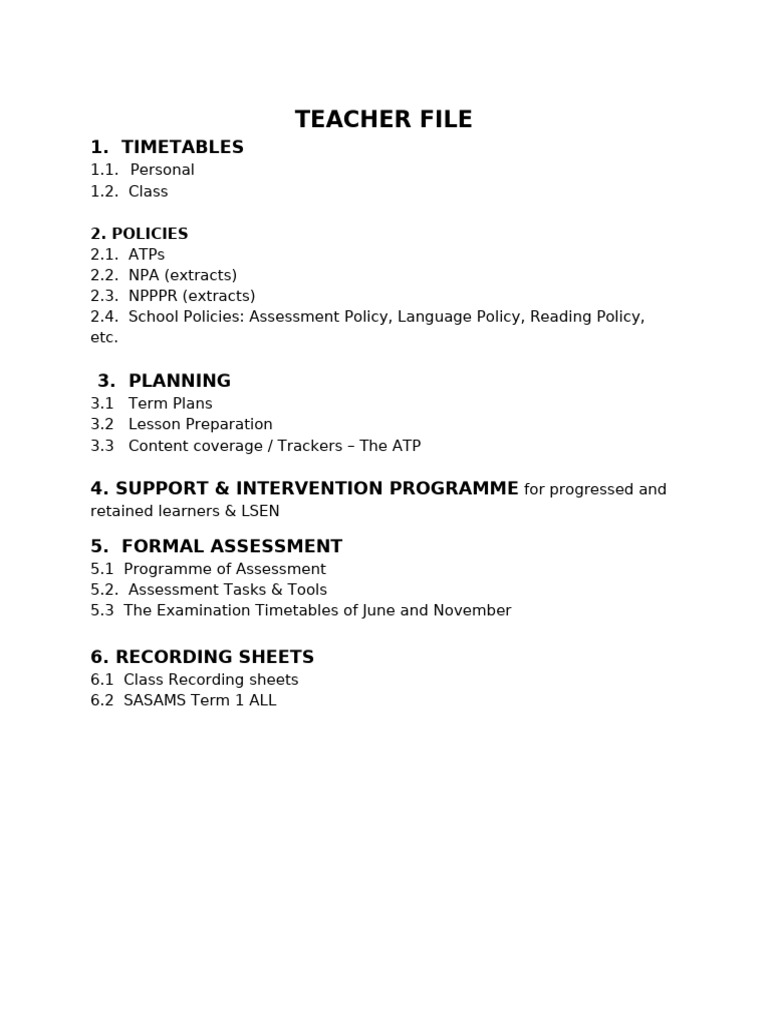 Teacher File Index 2025 | PDF
