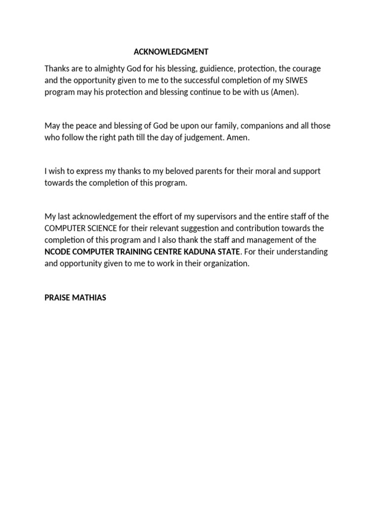 Acknowledgment of SIWES Completion | PDF