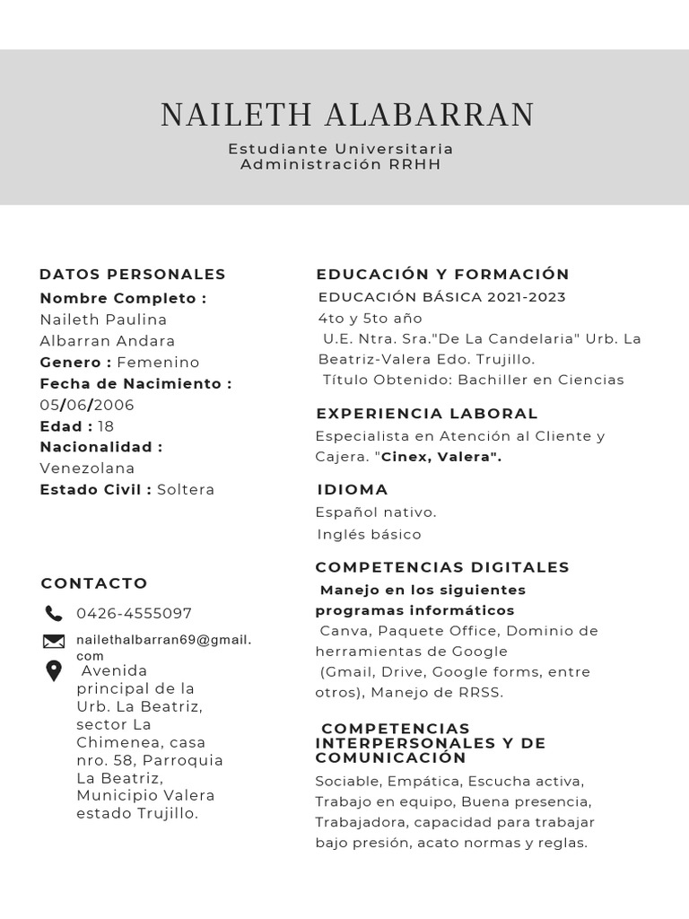 Perfil Profesional de Naileth Albarran | PDF