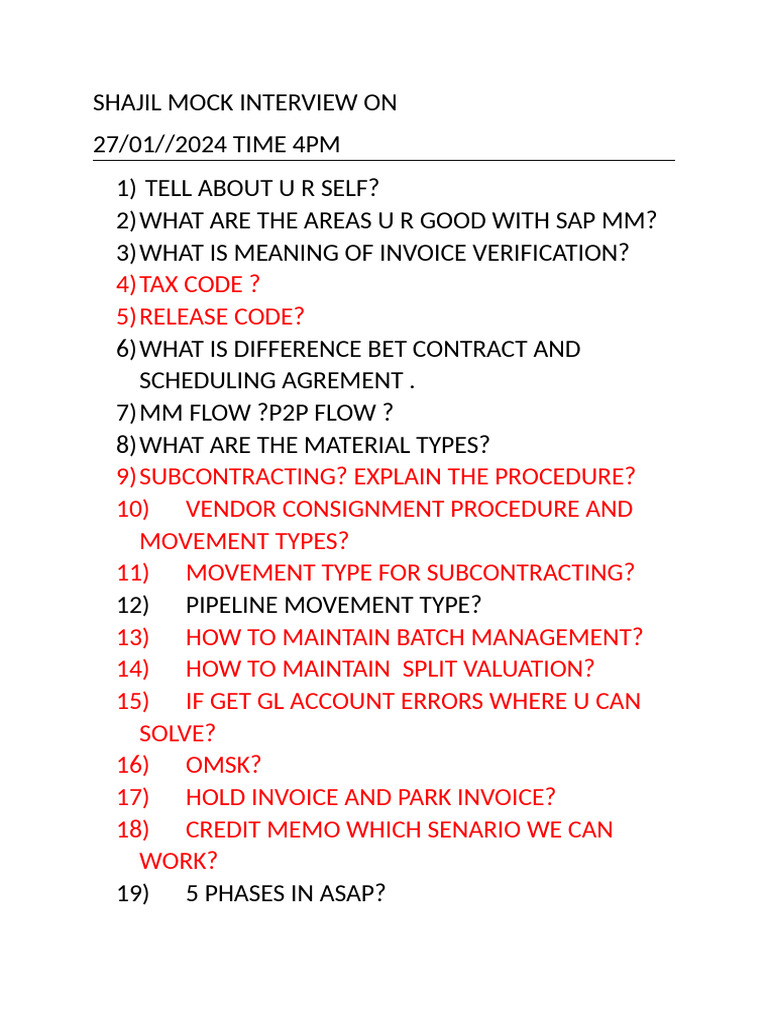 SAP MM Mock Interview Questions | PDF
