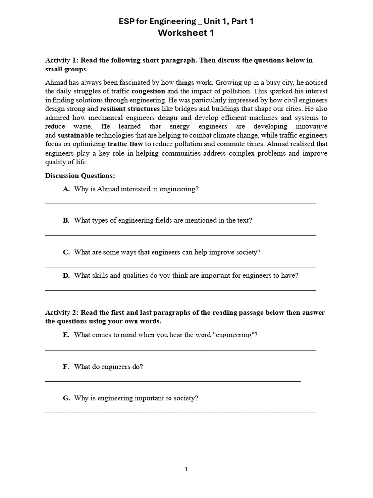 2. Unit 1 Part 1 ESP for GT _ Worksheet_copy | PDF | Engineering | Prosthesis