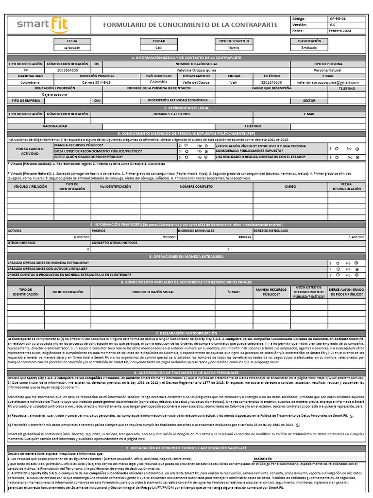 Formulario Conocimiento Empleados y PT - Encrypted | PDF | Colombia