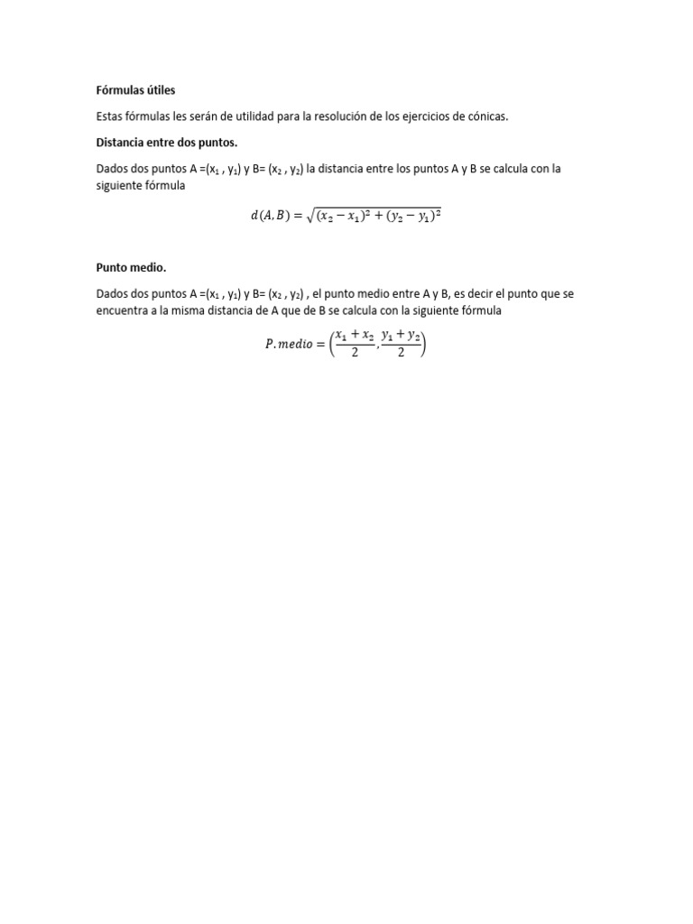 Fórmulas Útiles - para Conicas | PDF