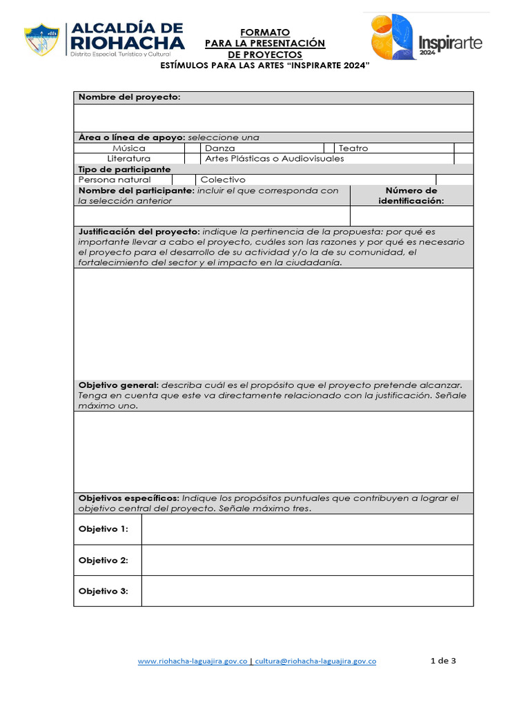 Formato Presentacion Proyectos Inspirarte 2024 | PDF