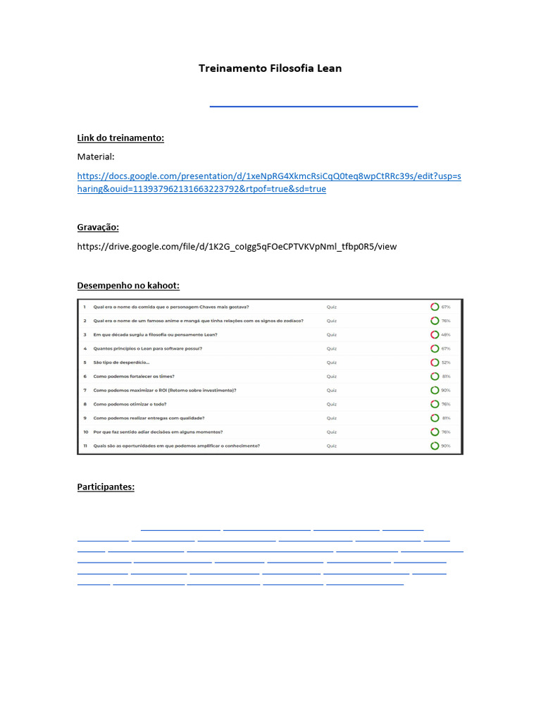 Treinamento Filosofia Lean | PDF