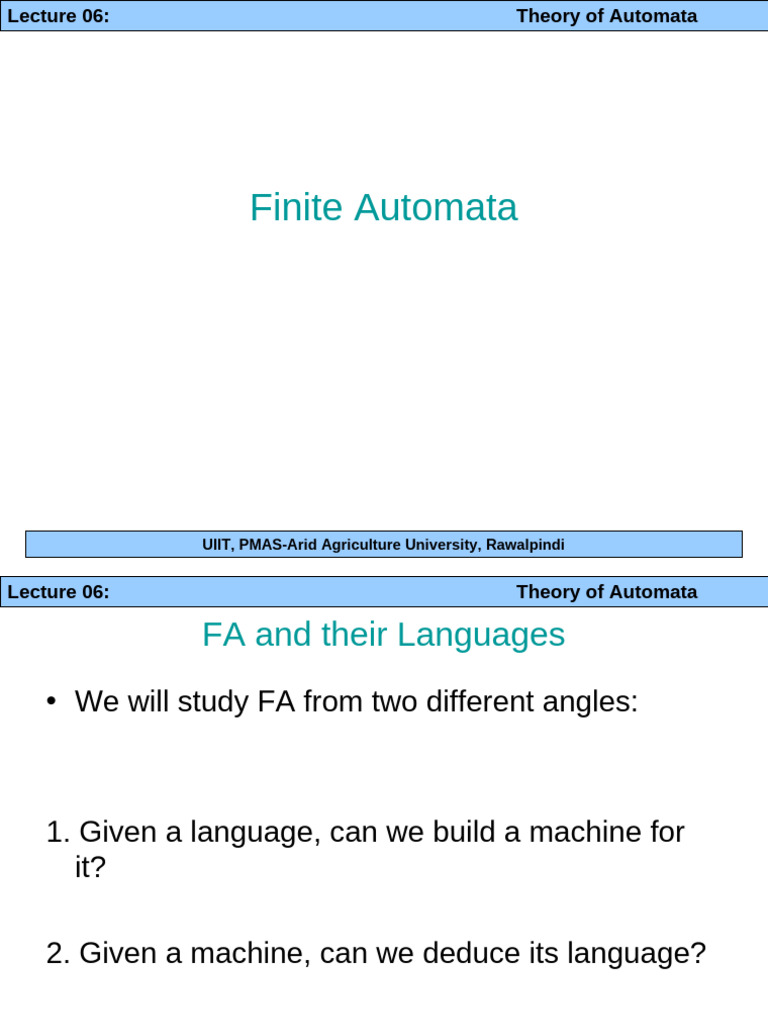 Lec 06-Finite Automata | PDF | Automata Theory | Mathematics