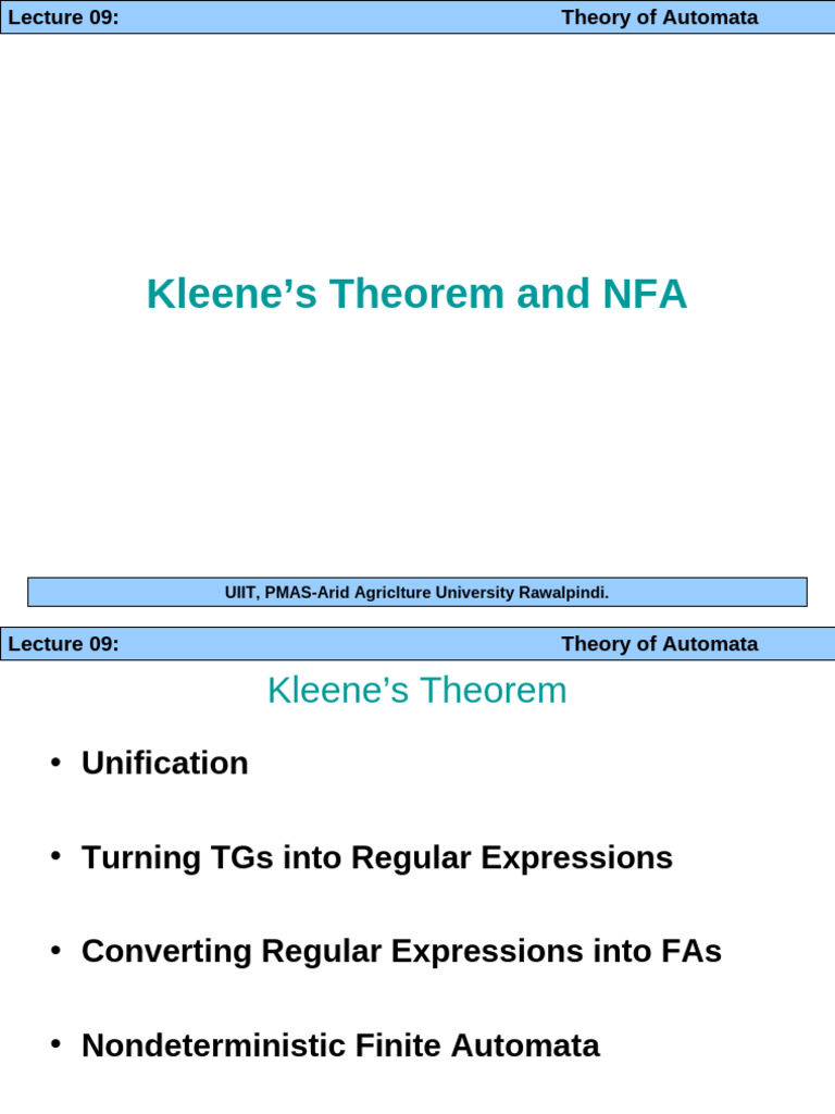 Lec 09-Kleens Theorem NFA | PDF | Models Of Computation | Mathematics
