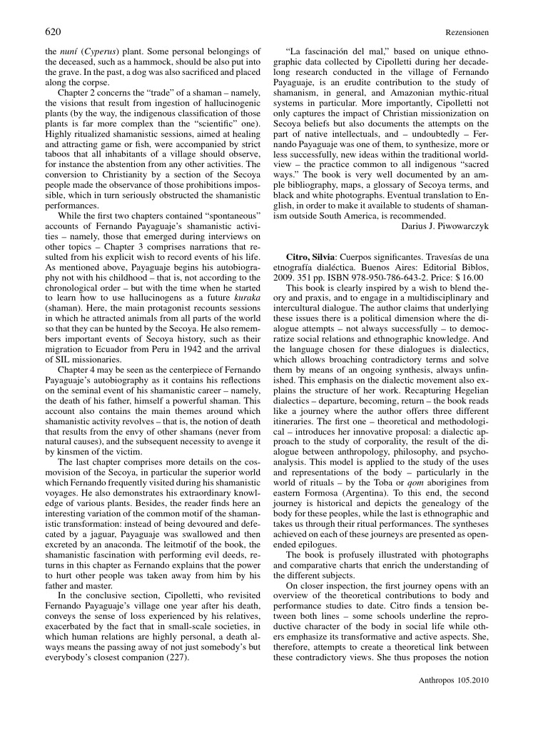 review Citro en Anthropos | PDF | Shamanism | Ethnography