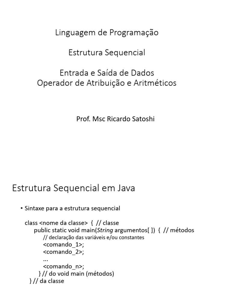 1 - AULA 01 - (ESTRUTURA SEQUENCIAL) | PDF | Java (linguagem de ...