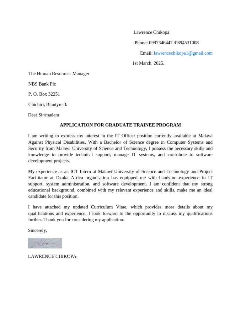 Graduate Trainee Program Application | PDF