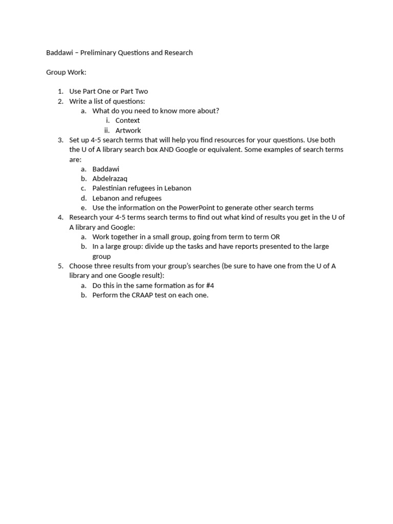 Baddawi Preliminary Questions and Research | PDF