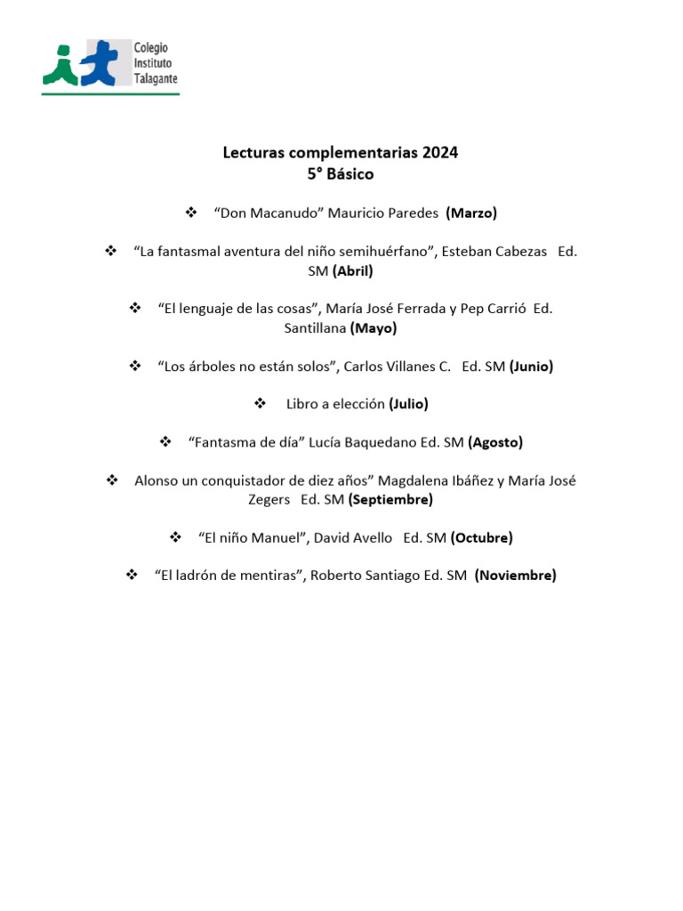 Lecturas-complementarias-5o-Basico-2024 | PDF