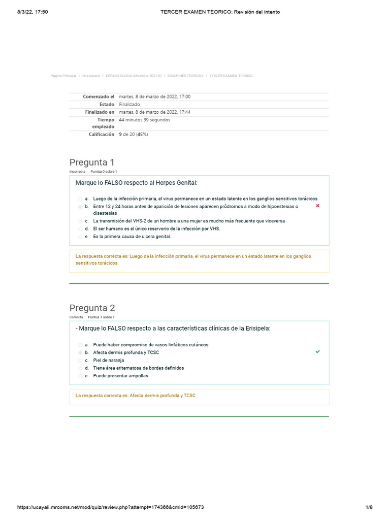 TERCER EXAMEN TEORICO - Revisi¿ N Del Intento | PDF | Piel | Inmunología