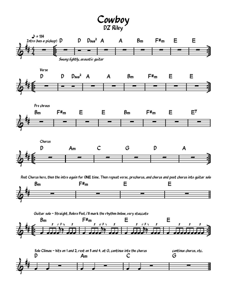 Cowboy by DZ Riley (Chord Chart) | PDF | Song Structure | Musical Forms