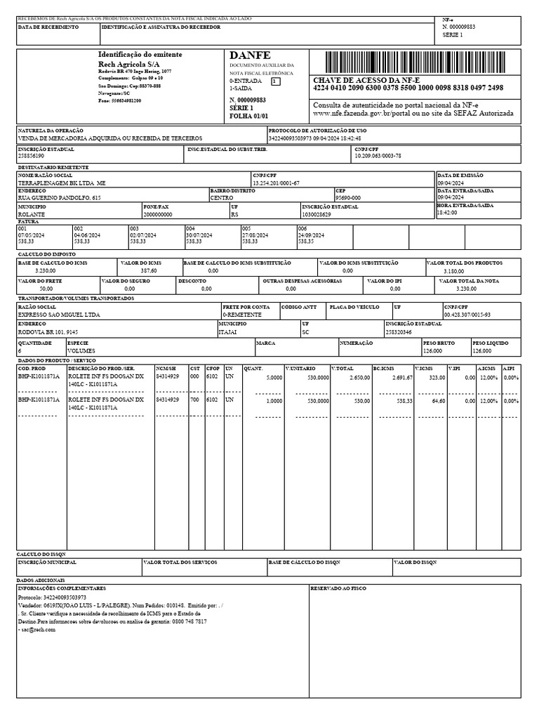 42240410209063000378550010000098831804972498-nfe | PDF | Recibo | Business