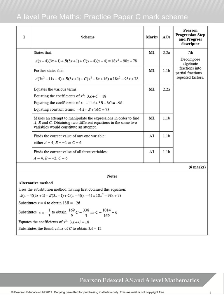 03b A Level Mathematics Practice Paper C - Pure Mathematics Mark Scheme ...