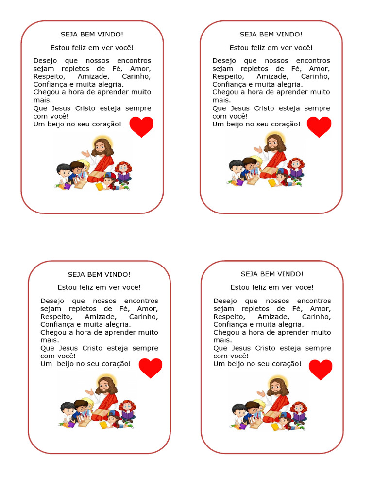 Cartões de Boas-Vindas para Catequese | PDF
