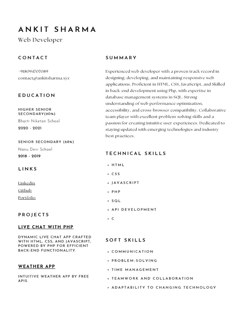 Aspiring Web Developer Profile | PDF
