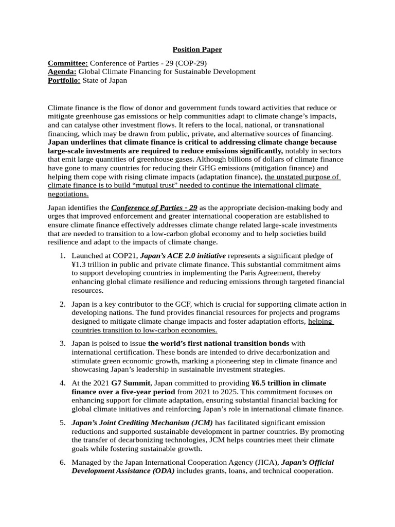 Position Paper Japan | PDF | Climate Change Mitigation | Climate Change