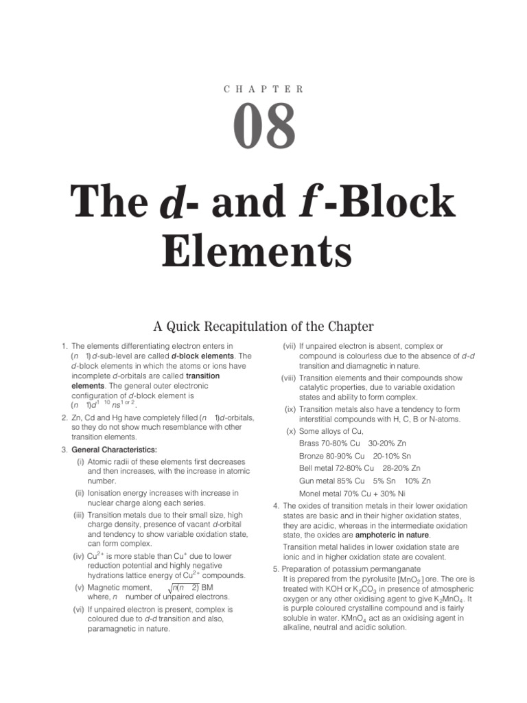 8. d and f Block Elements (1) | PDF | Transition Metals | Lanthanide