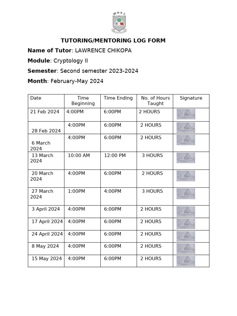 TUTORING LOG FORM LAWRENCE CHIKOPA | PDF