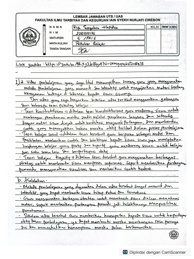 JAWABAN UTS PSIKOLOGI BELAJAR RIFA (2) | PDF