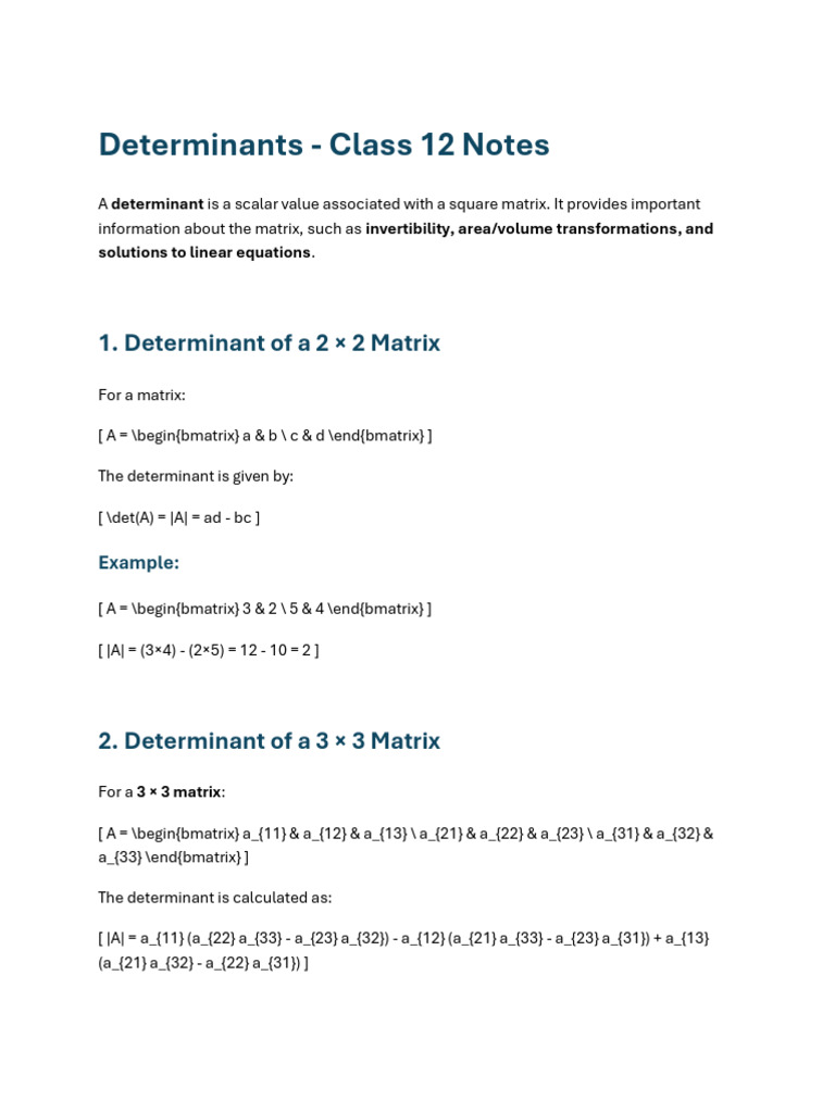 New determinants Notes | PDF | Matrix (Mathematics) | Determinant