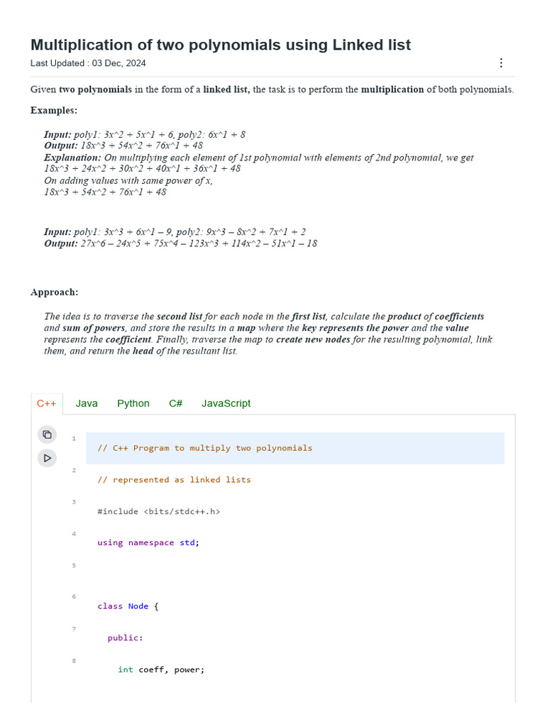 6-9-Multiplication of Two Polynomials Using Linked List | PDF