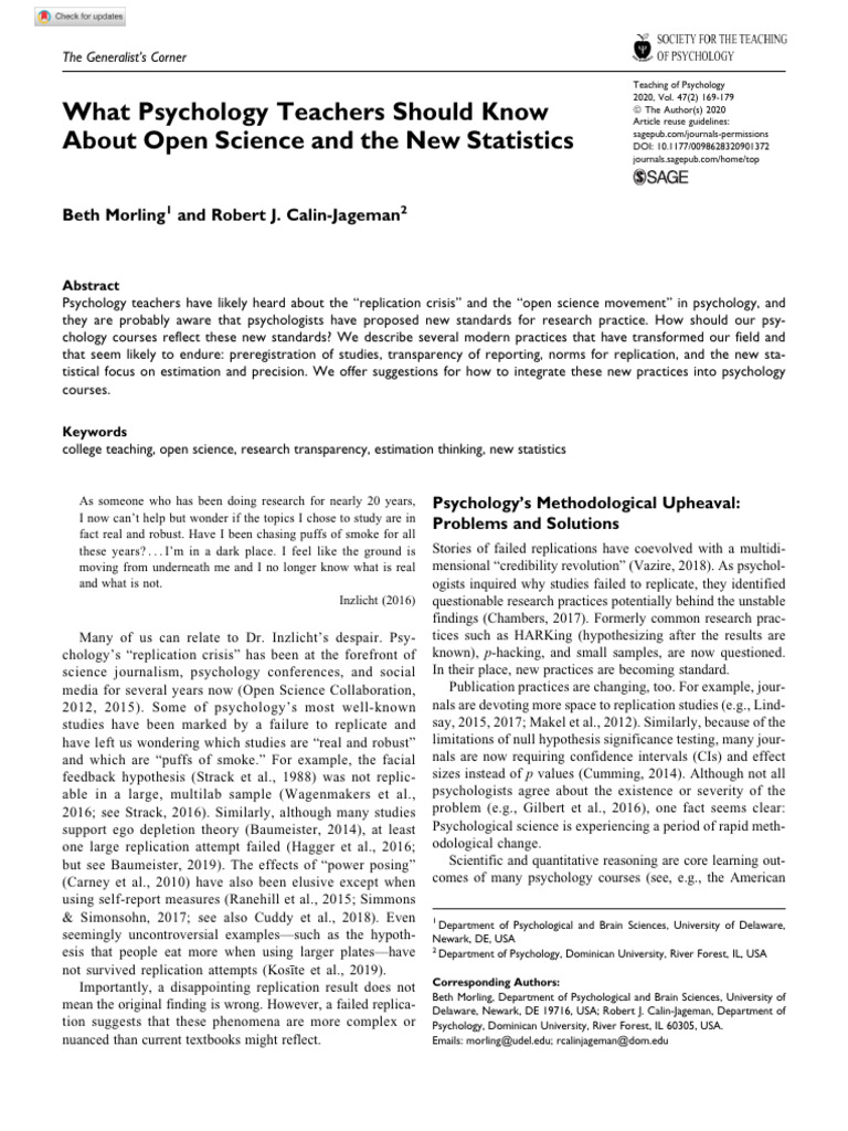 What Psychology Teacher Should Know About Open Science | PDF ...