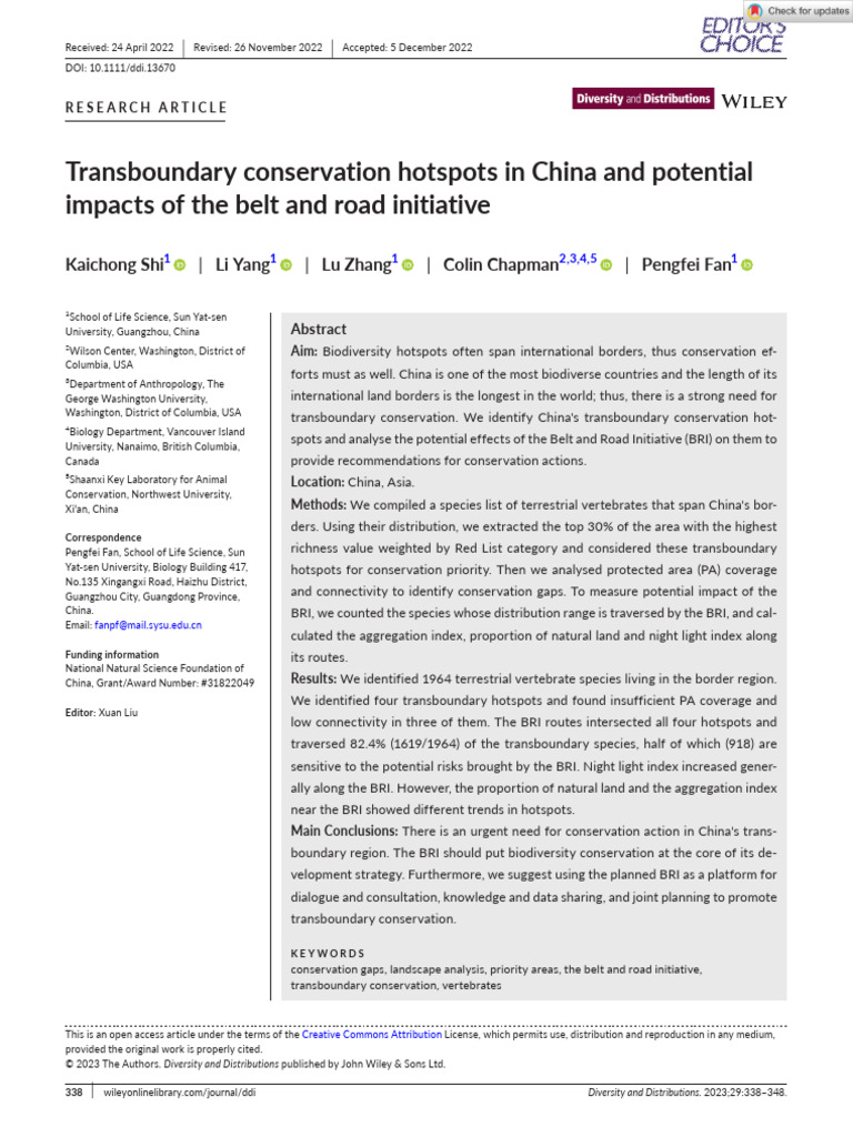 Shi et al 2023 - Transboundary conservation hotspots in China and ...