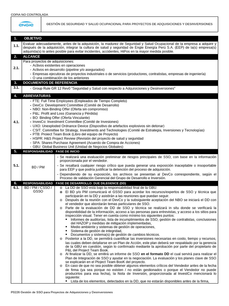 Gestion SSO para Proyectos de Adquisiciones y Desinversiones | PDF | Amianto | Seguridad y salud ...