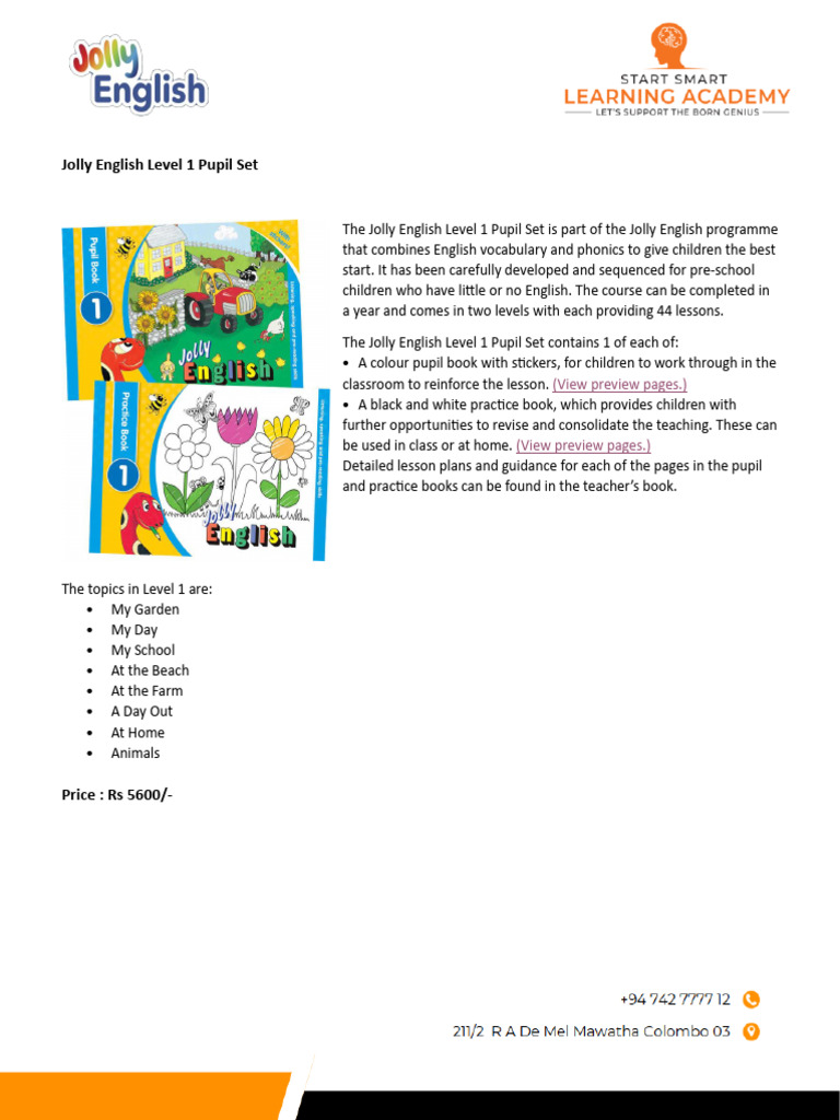 Jolly English Level 1 Pupil Set Overview | PDF