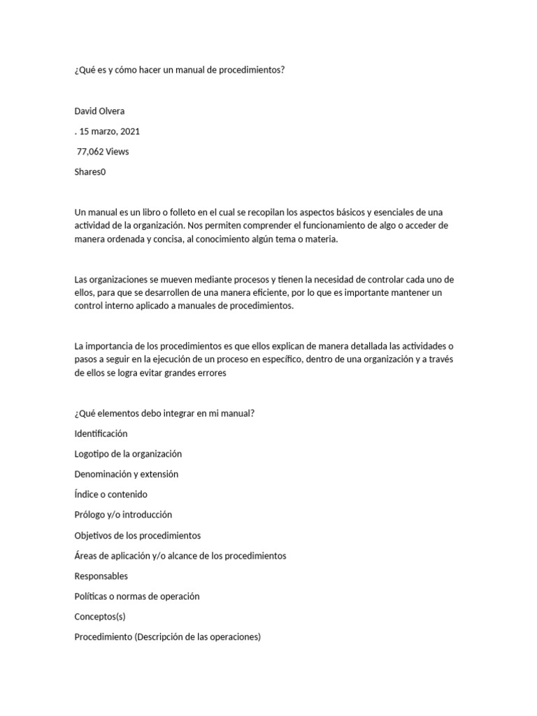 Cómo elaborar un manual de procedimientos | PDF